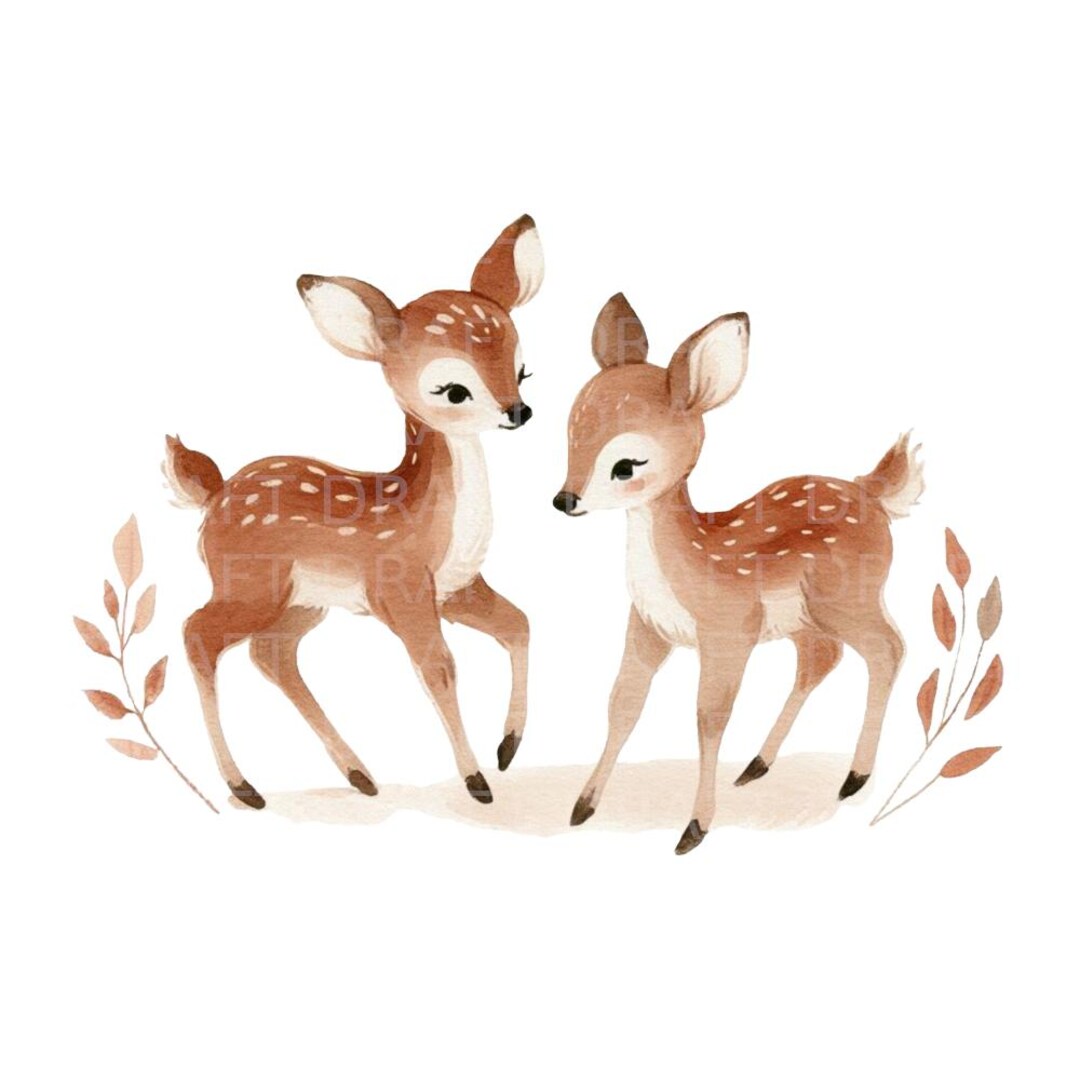 Fawns Playing, Baby Deer Watercolour Illustration, High Quality Digital ...