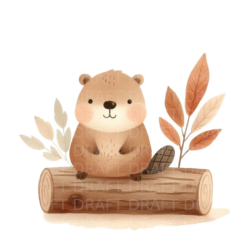 Beaver Sat on a Wood Log Watercolour, High Quality Digital Clip-art ...