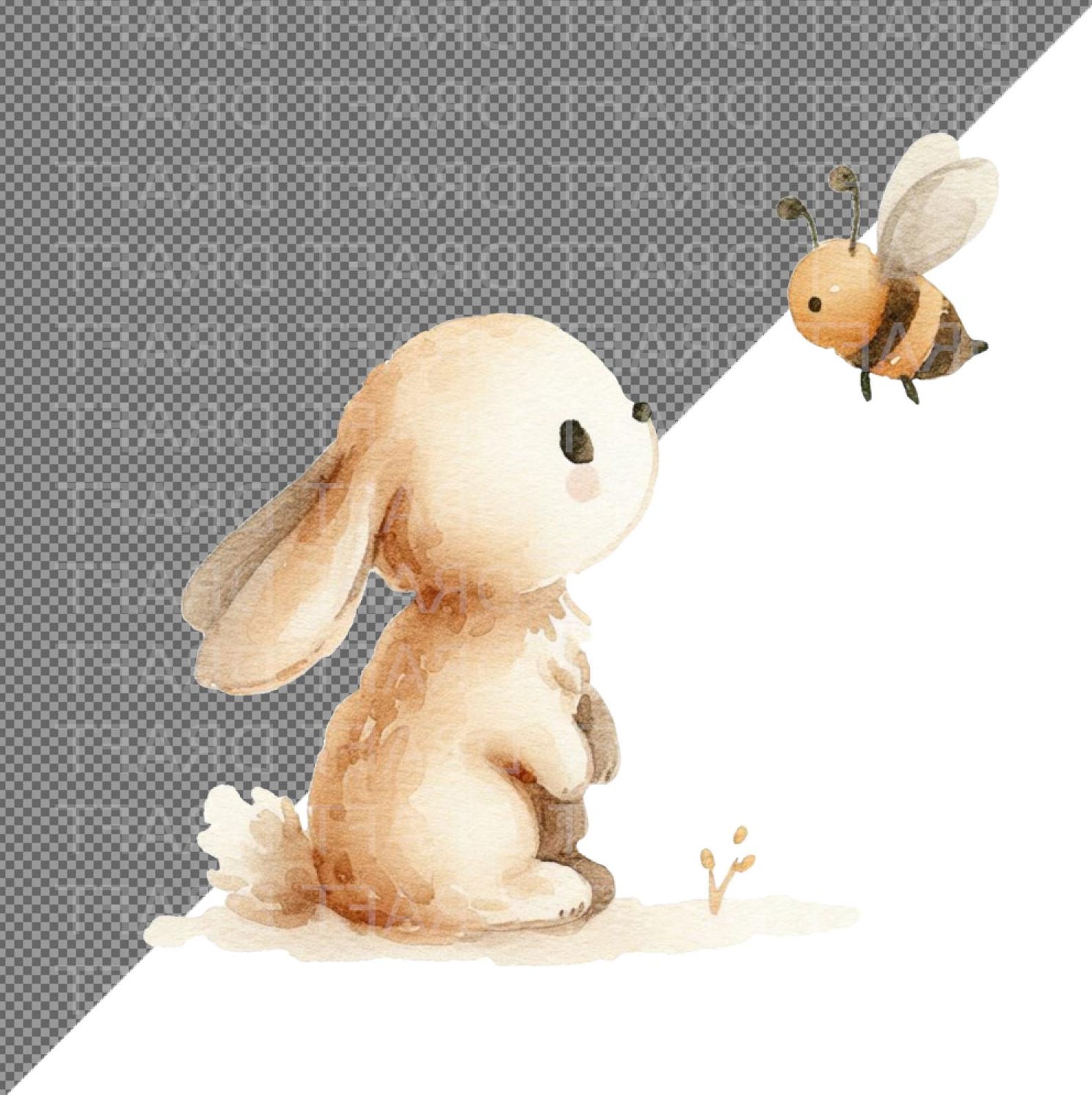 Cute Bunny & Bee Watercolour Painting, High Quality Digital Clipart ...