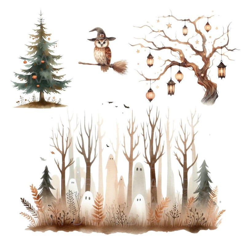 Halloween Forest, Creepy-cute Woodland Animals Clipart Bundle ...