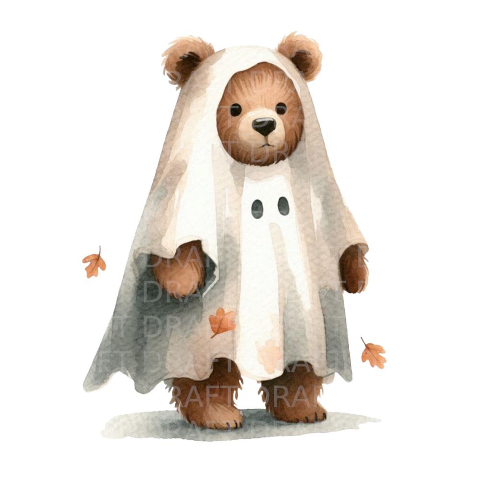 Teddy Bear & Ghost Costume Halloween Watercolour Illustration, High ...