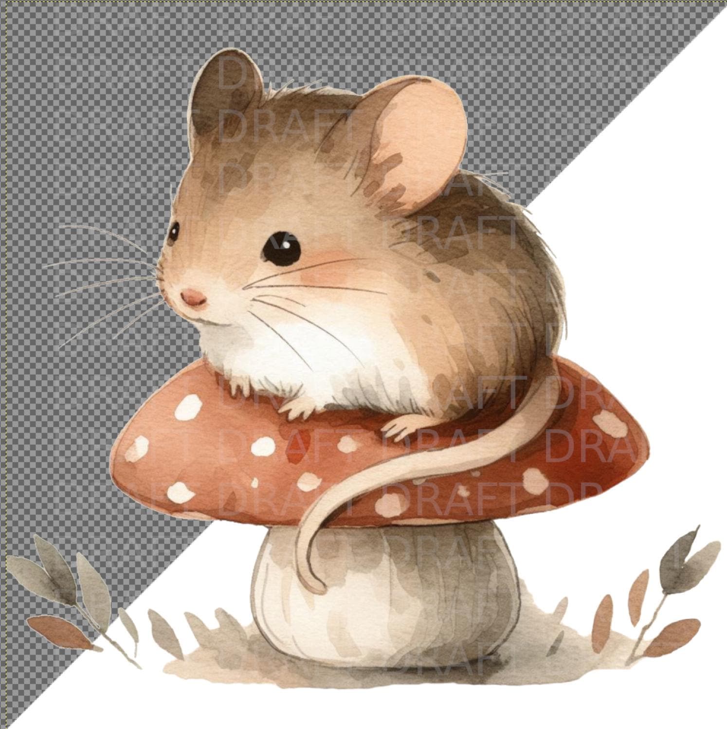 Mouse Sat on a Toadstool Watercolour Illustration, High Quality Digital ...