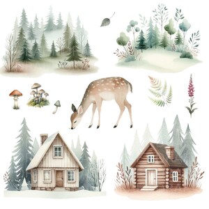 Watercolor Woodland Animals Clipart Bundle, Forest PNG Set, Fawn, Deer ...