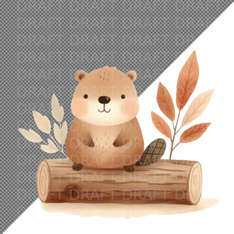 Beaver Sat on a Wood Log Watercolour, High Quality Digital Clip-art ...