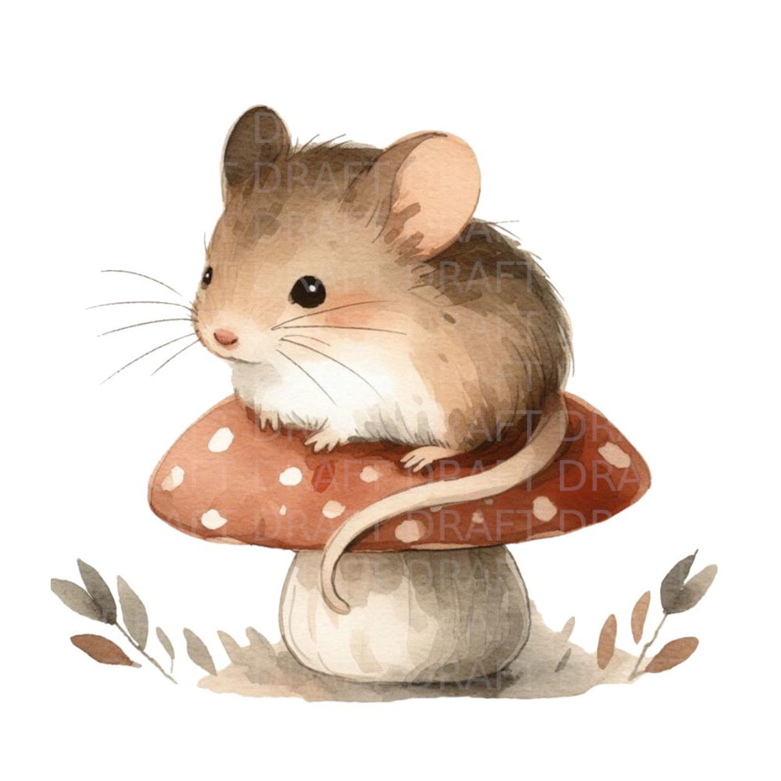 Mouse Sat on a Toadstool Watercolour Illustration, High Quality Digital ...