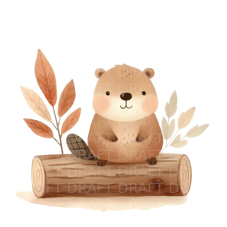 Beaver Sat on a Wood Log Watercolour, High Quality Digital Clip-art ...