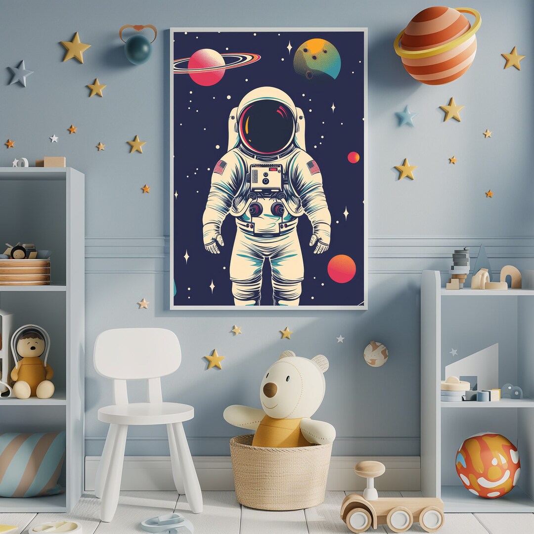 Vibrant Astronaut Digital Art Print, Outer Space Wall Decor, Modern Sci ...