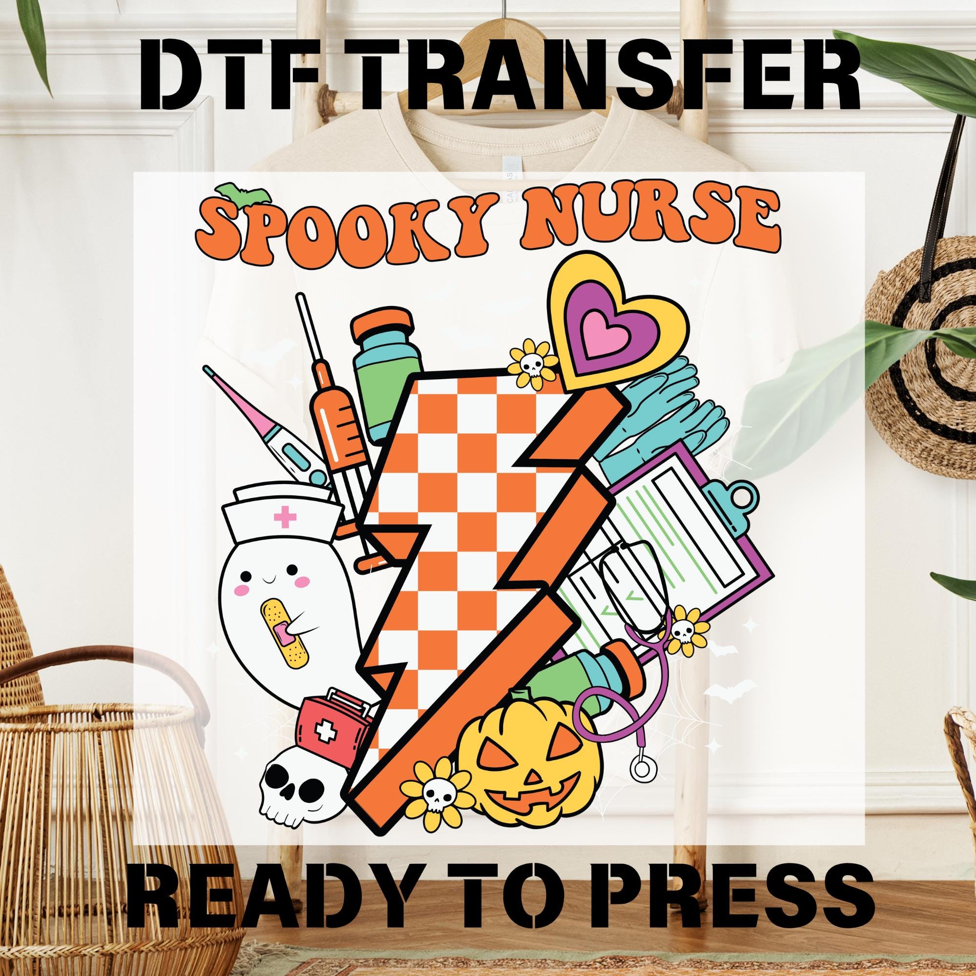 Spooky Nurse DTF Transfer, Halloween Pumpkin Dtf, Ready to Press ...