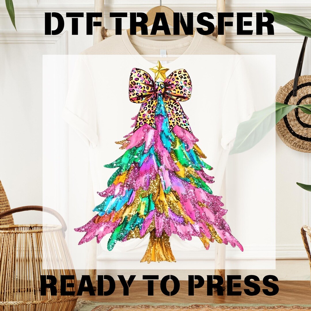 Brushstroke Christmas Tree DTF Transfer, Coquette Colorful Glitter ...