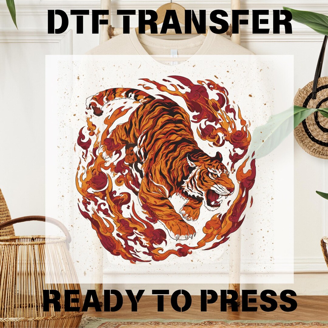 Roaring Flame Tiger DTF Transfer, Retro Boho Style, Ready to Press - Etsy