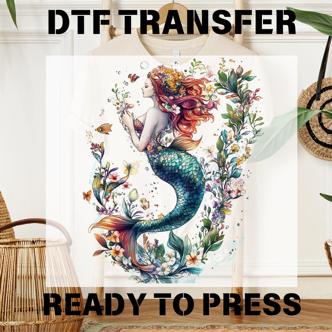 Boho Floral Mermaid DTF Transfers, Watercolor Mermaid Ready to Press ...