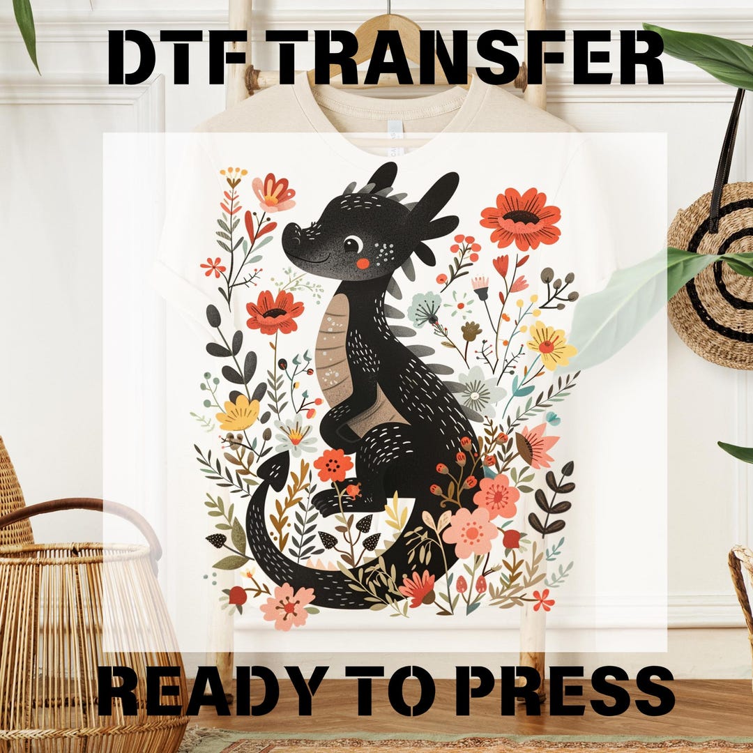 Floral Dragons Baby DTF Transfer, Dragons Baby Ready to Press, Cute ...