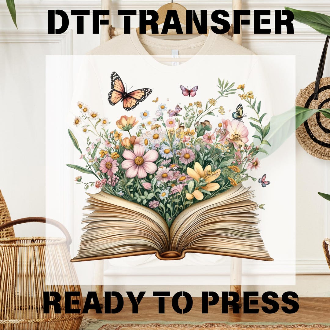 Boho Floral Book DTF Transfer: Wildflower Butterflies Print - Etsy