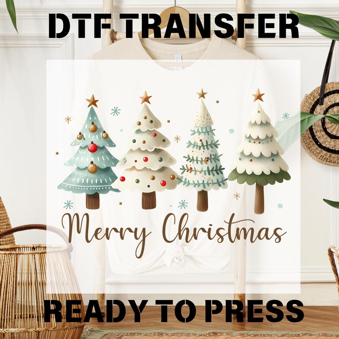 Merry Christmas Trees DTF Transfers, Vintage Christmas Tree Ready to ...