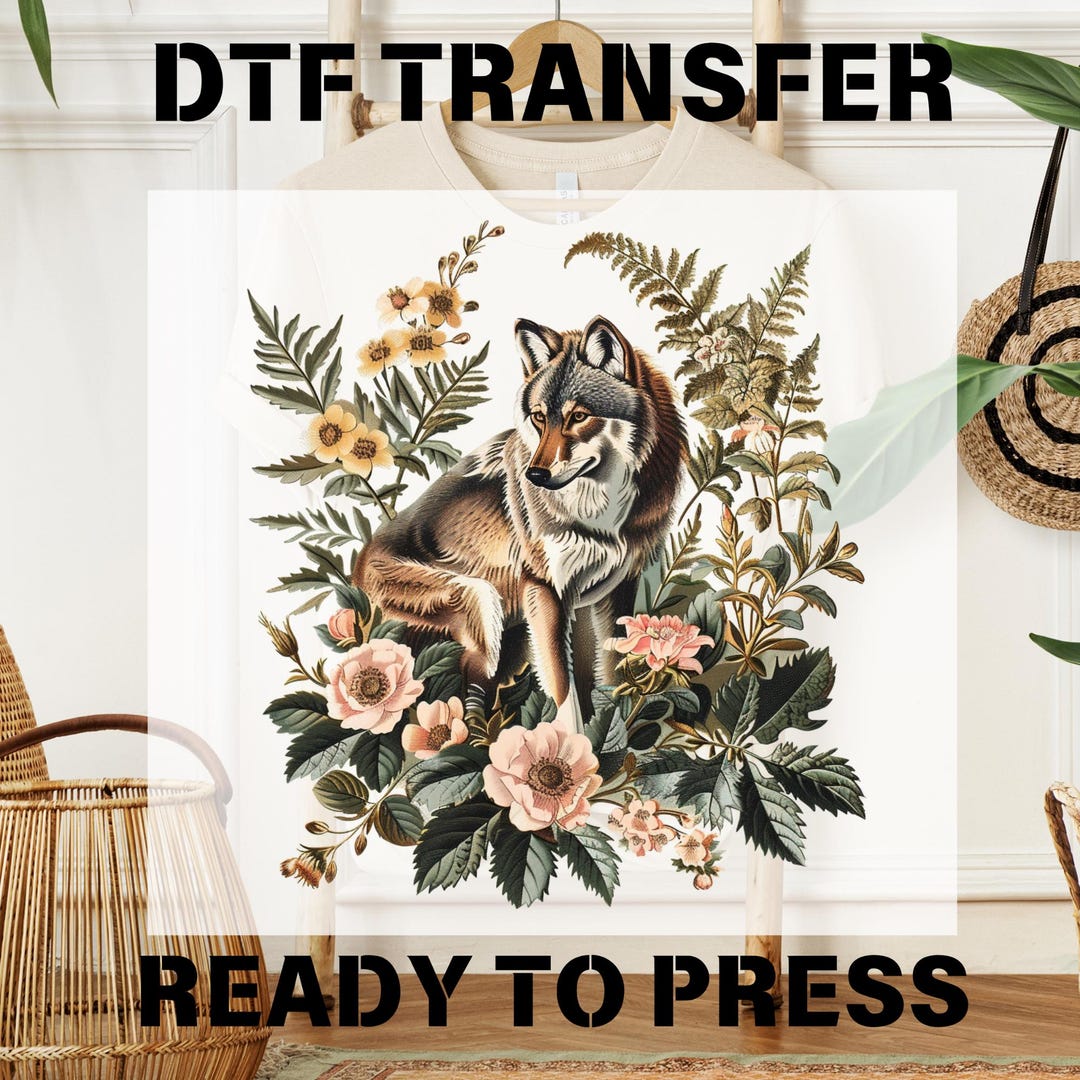 Floral Wolf Roses DTF Transfer, Vintage Boho Design - Etsy