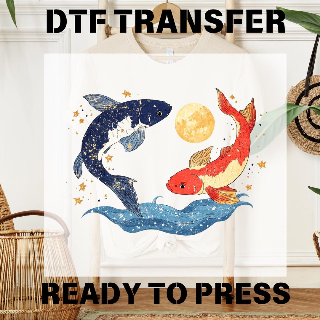 Retro Japanese Koi Fish Celestial DTF Transfer, Ready to Press ...