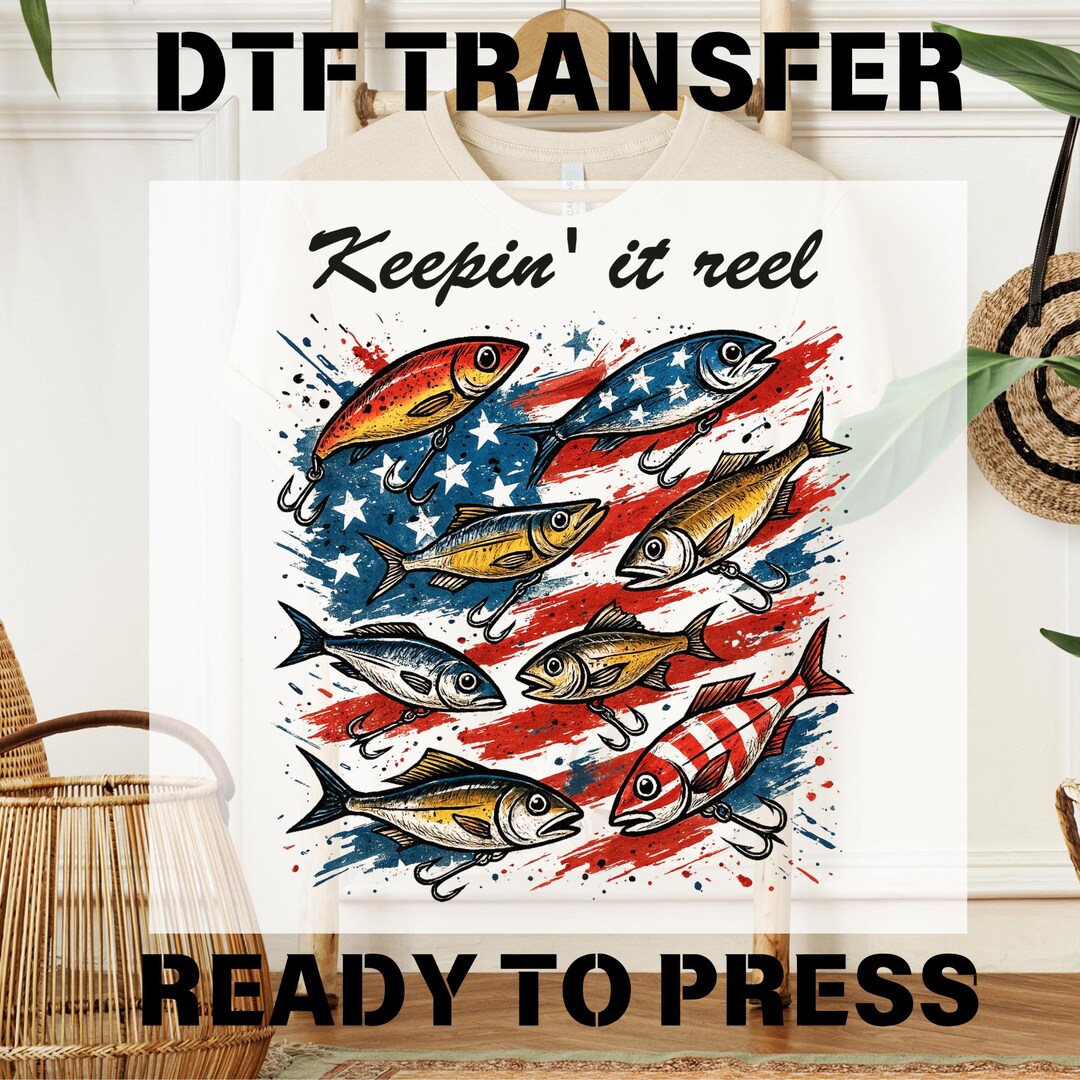 America Fish Flag DTF Transfer, Retro Keepin It Reel Ready to Press ...