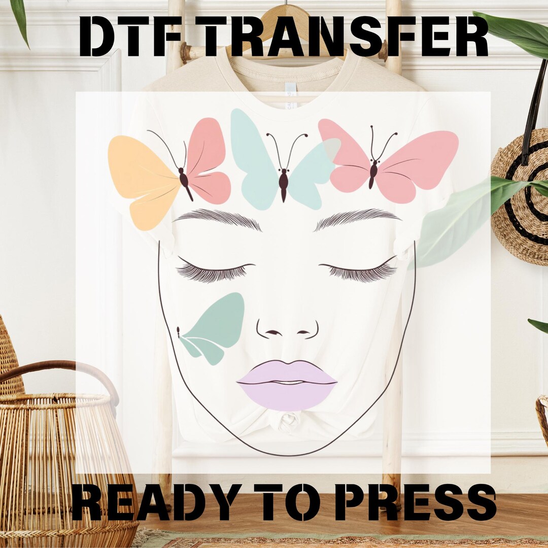 DTF Transfer, Ready to Press, Sketch a Girl's Face With Butterfly Dtf ...