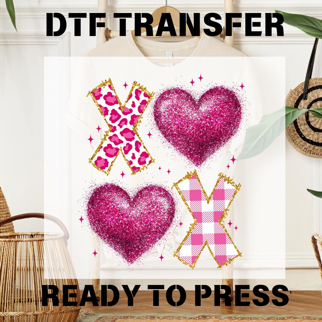 Pink Glitter Xoxo Valentine's DTF Transfers, Ready to Press, Coquette Glitter Bow Dtf, T-shirt ...