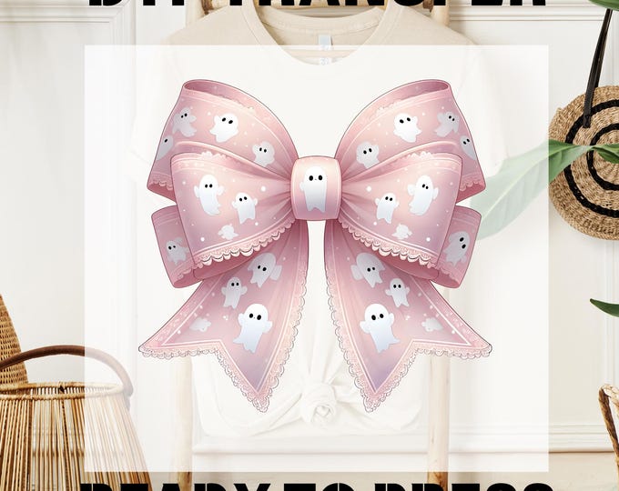 Coquette Halloween DTF Transfer, Pink Cute Ghost Halloween Ready to ...