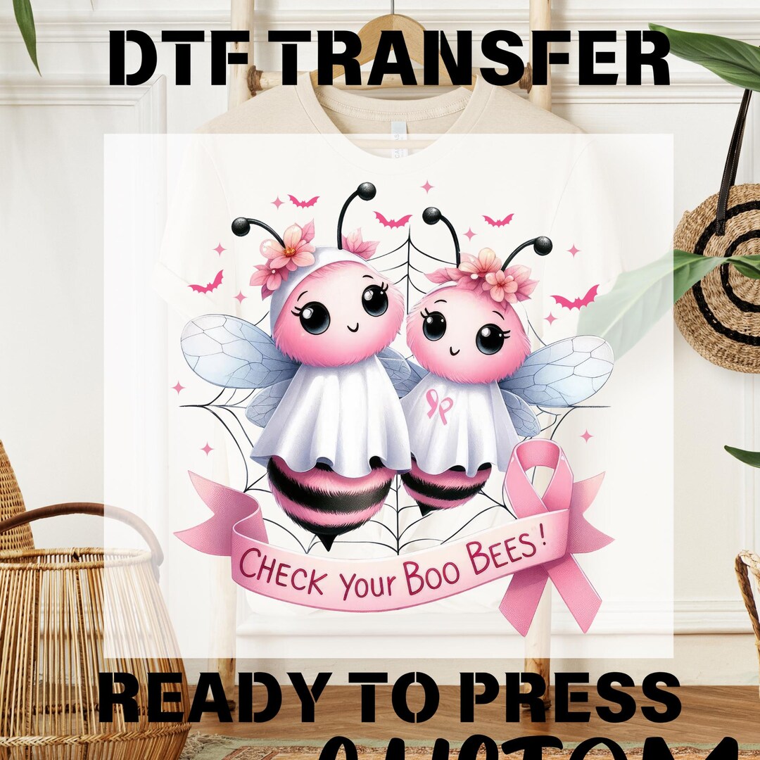Pink Check Your Boo Bees DTF Transfers, Breast Cancer Awareness Ready ...