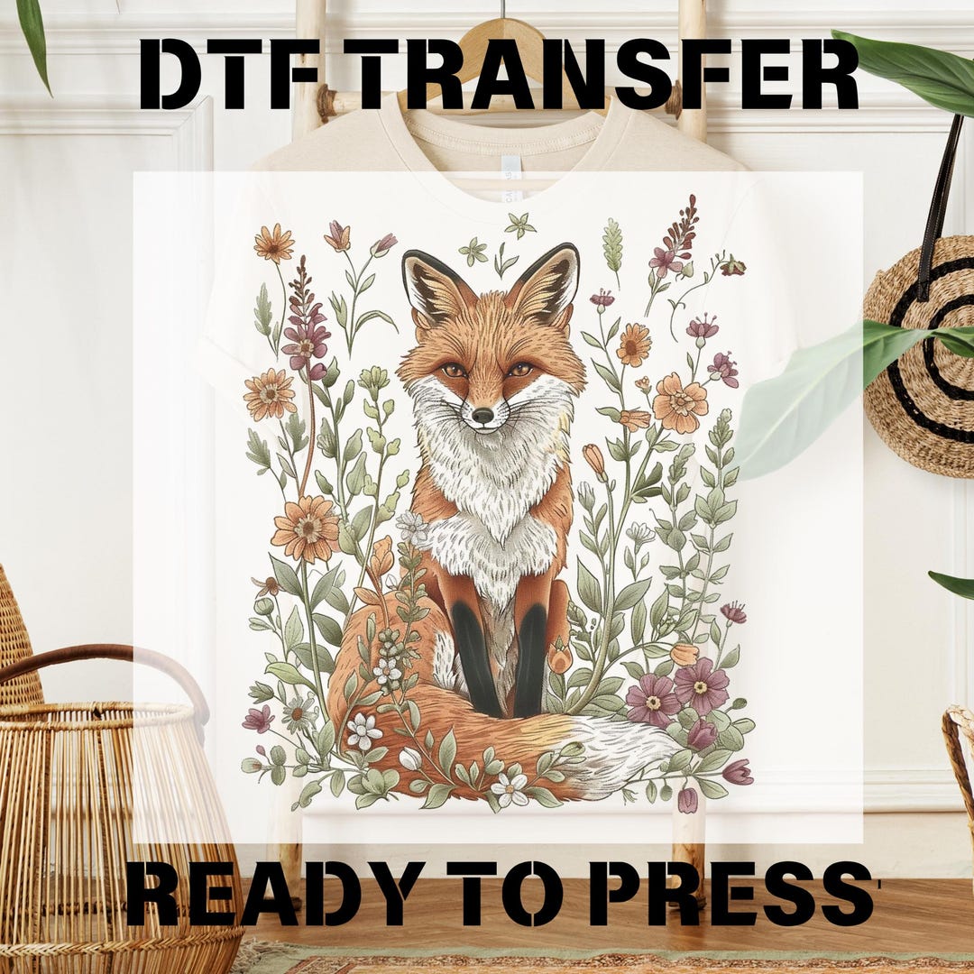 Vintage Fox Ready to Press, Floral Fox DTF Transfer, Wildflower Bulk ...