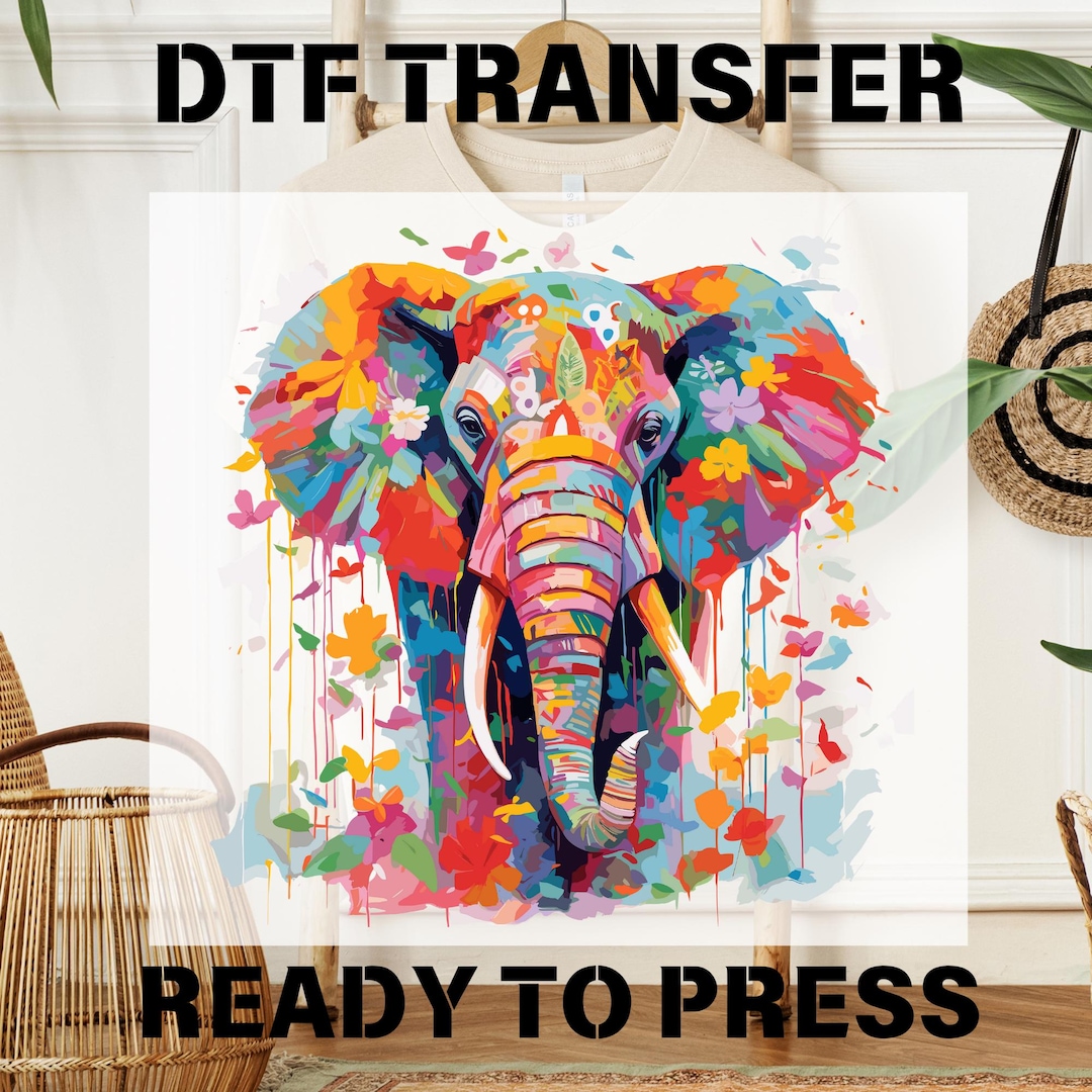 Boho Elephant Watercolor Floral DTF Transfer, Ready to Press Iron-on - Etsy