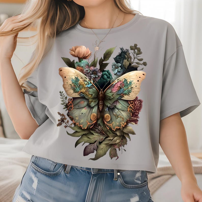 Boho Butterfly With Flowers DTF Heat Press, Cottagecore Monarch ...
