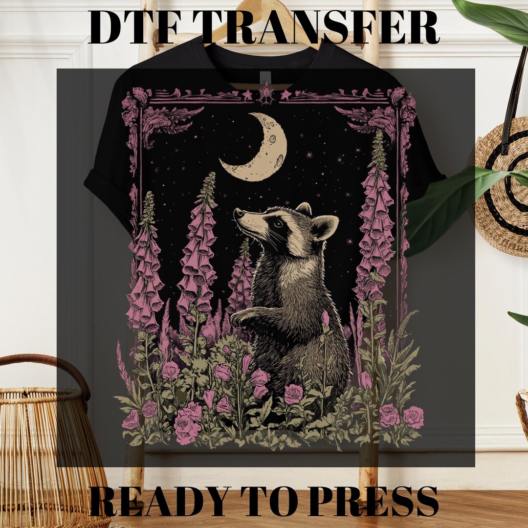 Raccoon Floral Moon DTF Transfer: Ready to Press Heat Press - Etsy