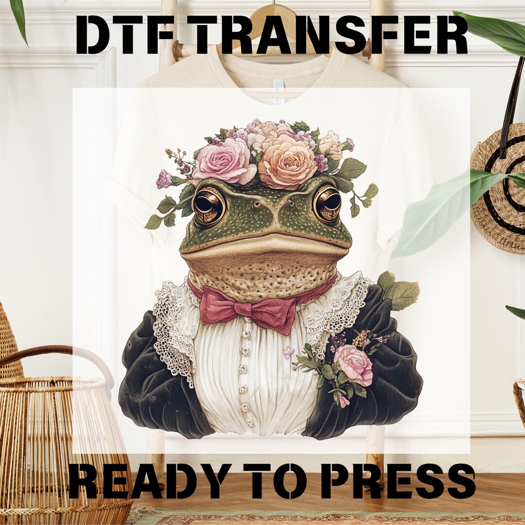 Floral Frog DTF Transfer, Coquette Cottagecore T-shirt Design, Ready to ...