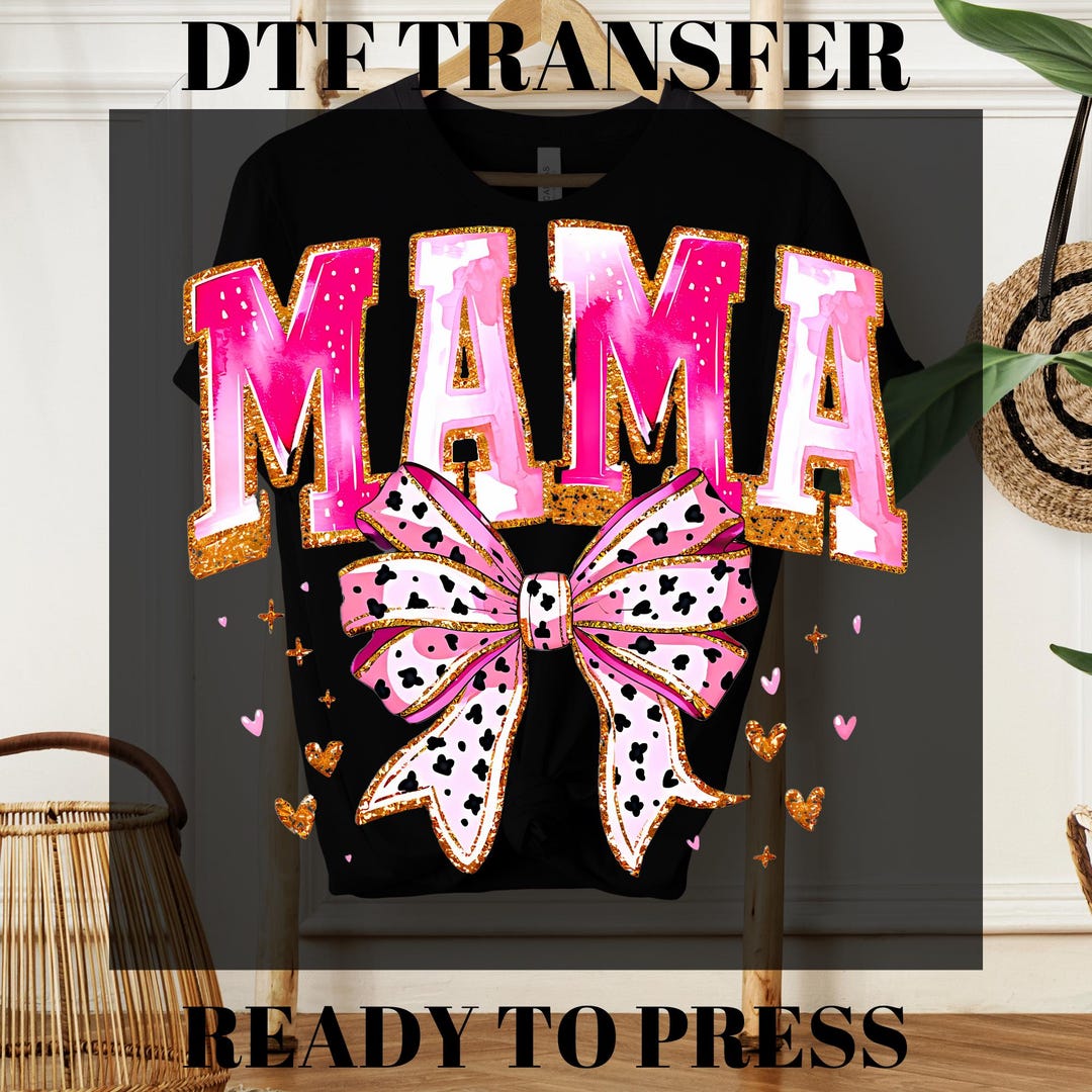Glitter Pink Mama Coquette Bow DTF Transfer, Mama DTF Ready to Press, Coquette Glitter ...