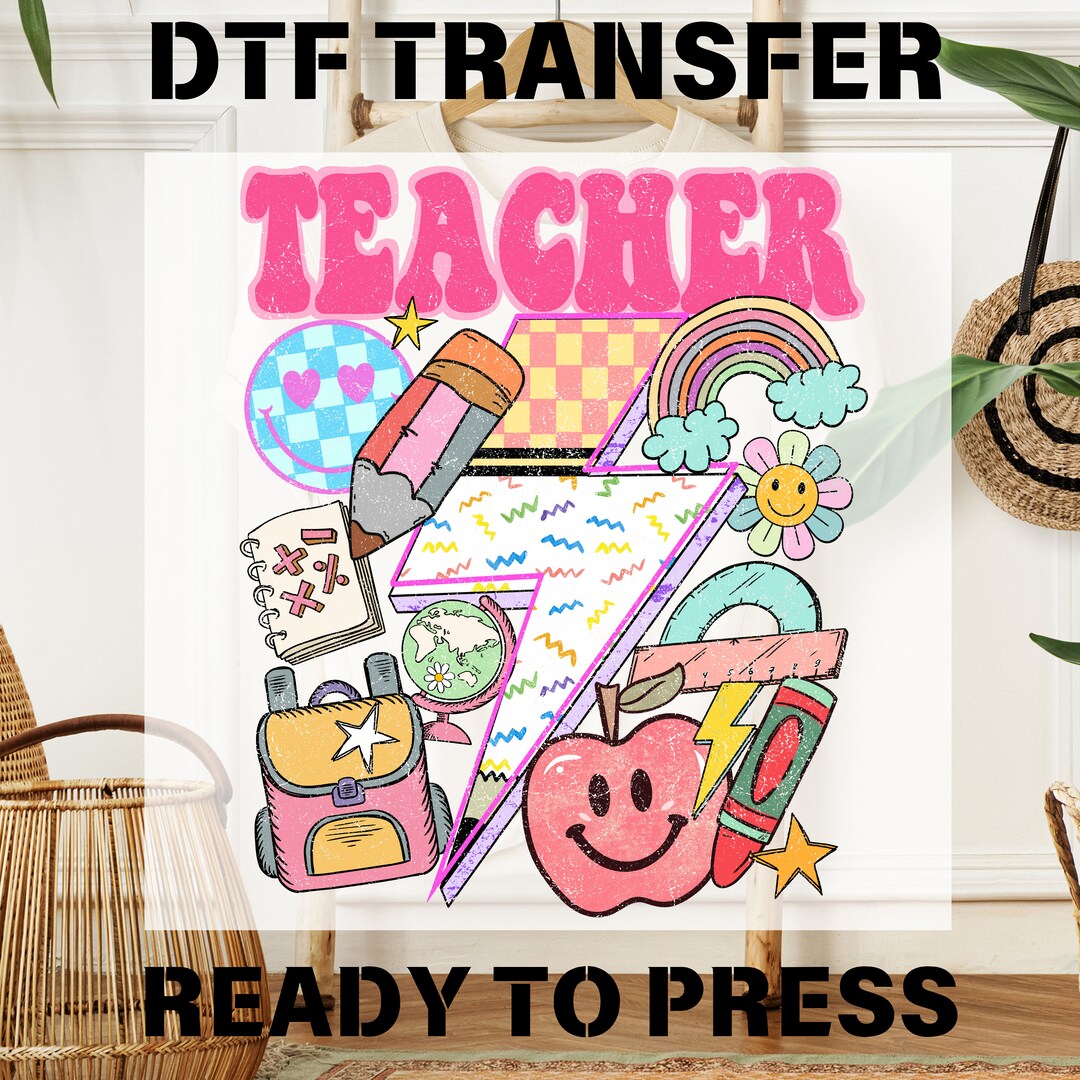 Cute Teacher Dtf Transfer, Back to School Ready to Press, Pink School ...