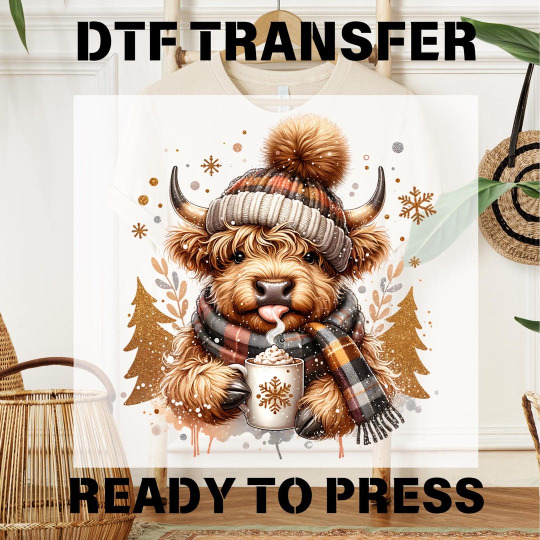 Cute Highland Cow Ready to Press Dtf Transfers, Christmas Highland DTF ...