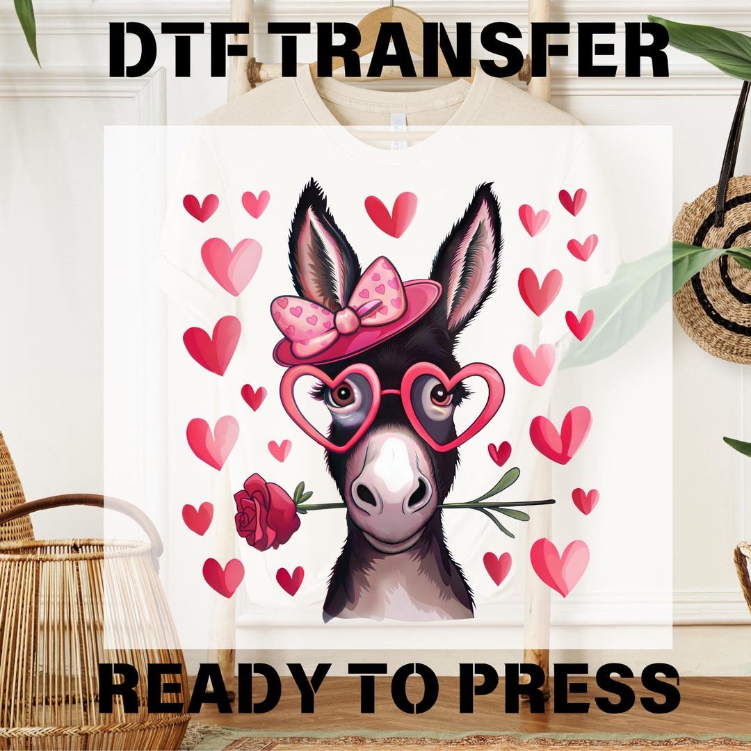 Donkey Valentine Heart Transfers, Valentines Day Ready to Press, Funny ...