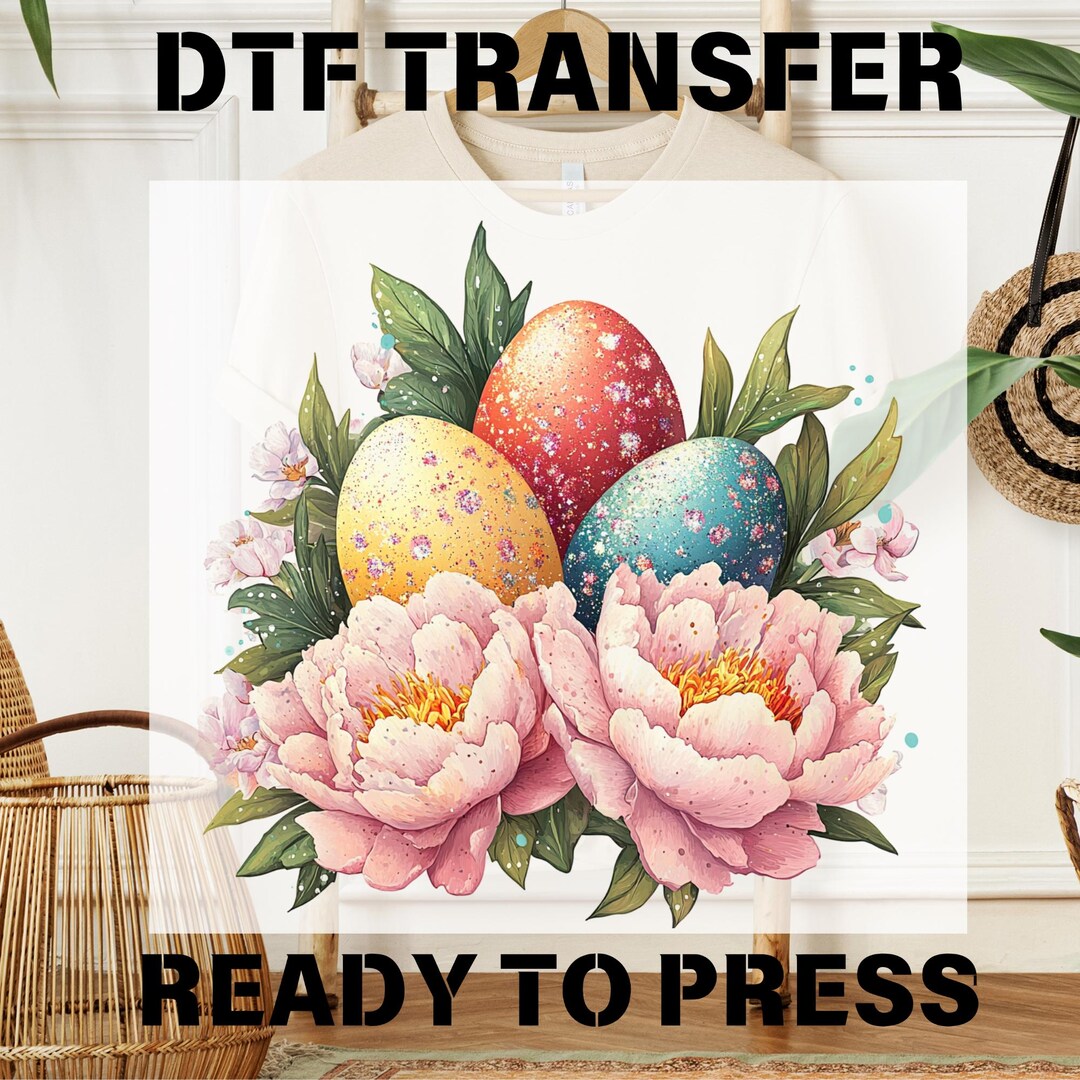 Happy Easter Egg DTF Transfer, Bunny Easter Ready to Press, Glittery ...
