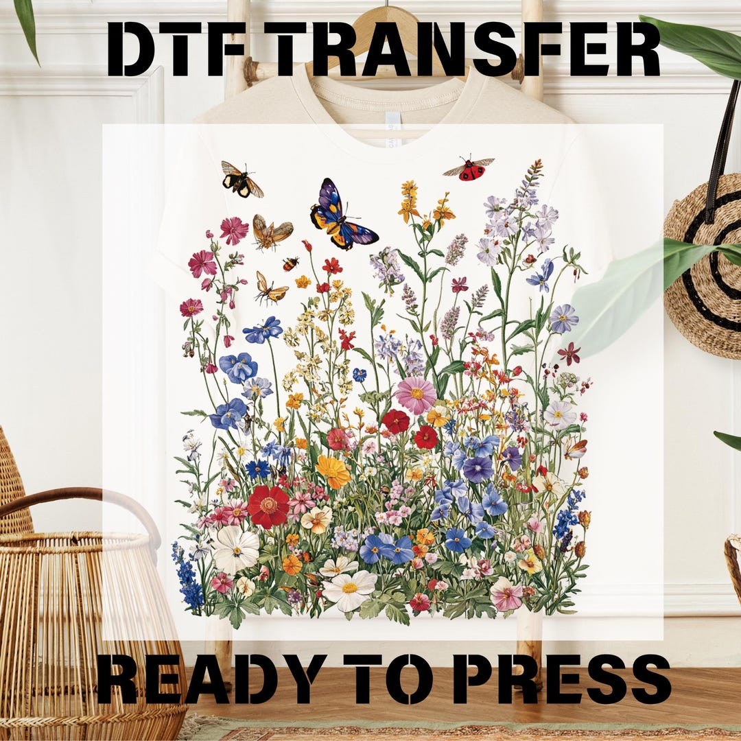 Wildflowers Ready to Press, Pressed Flowers DTF Transfer, Tapestry of ...