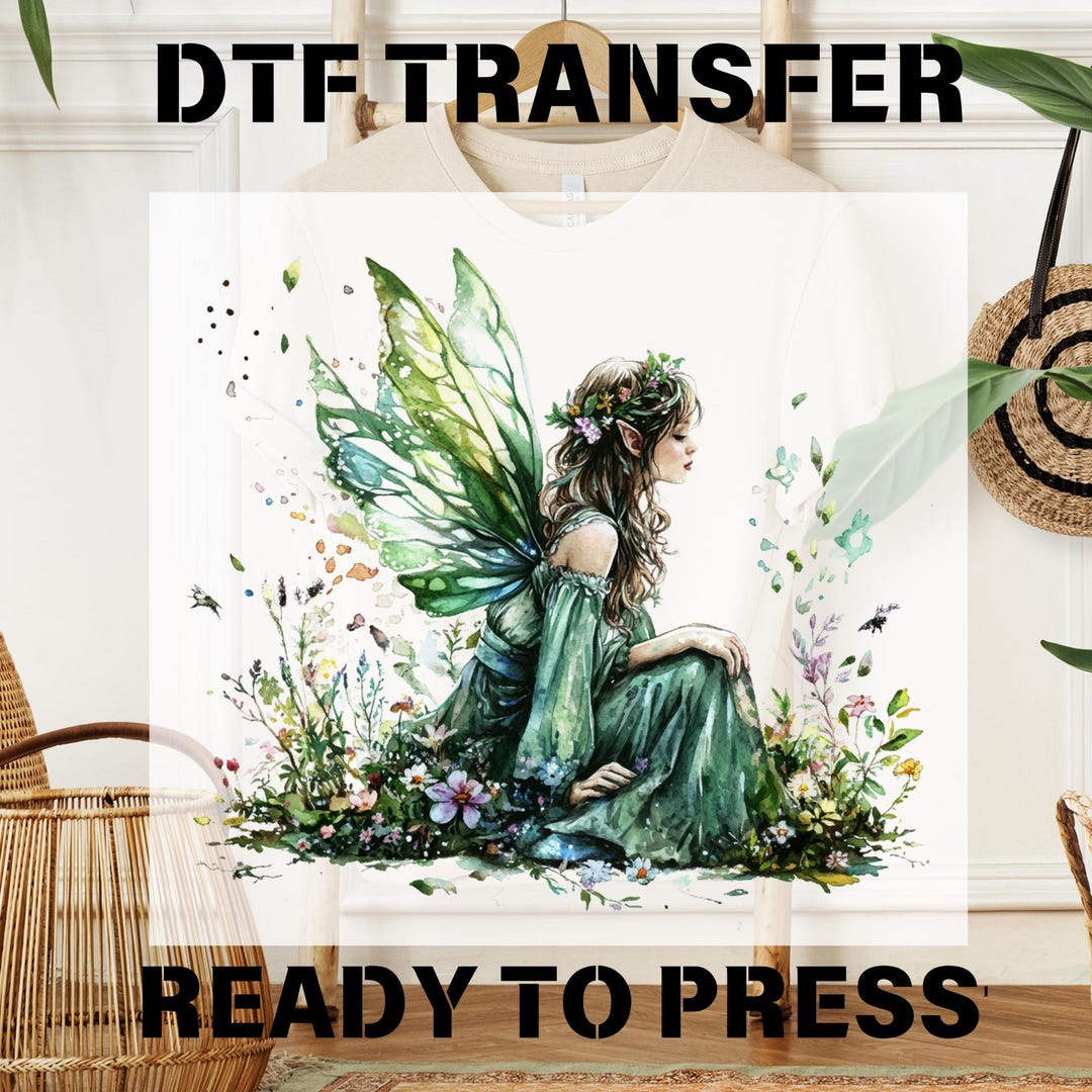 Green Spring Fairy DTF Transfer: Watercolor T-shirt Design - Etsy