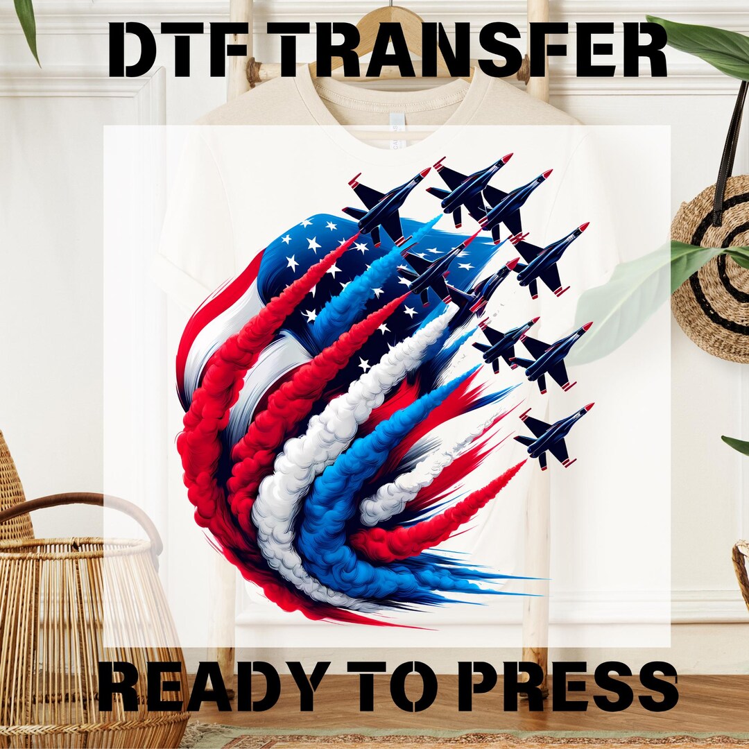 American Flag Fighter Jet Airplane Heart DTF Transfer, 4th of July ...