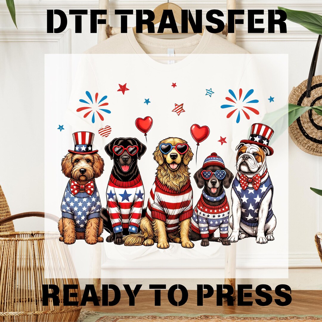 Patriotic Dogs DTF Transfer, 4th of July USA Design, Ready to Press - Etsy