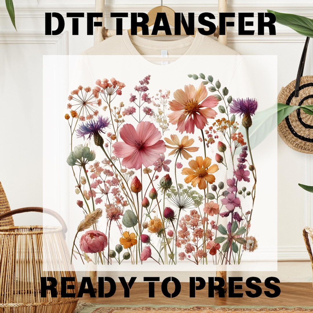 Wildflowers Dtf Transfers, Colorful Ready to Press, Pressed Flowers Dtf ...