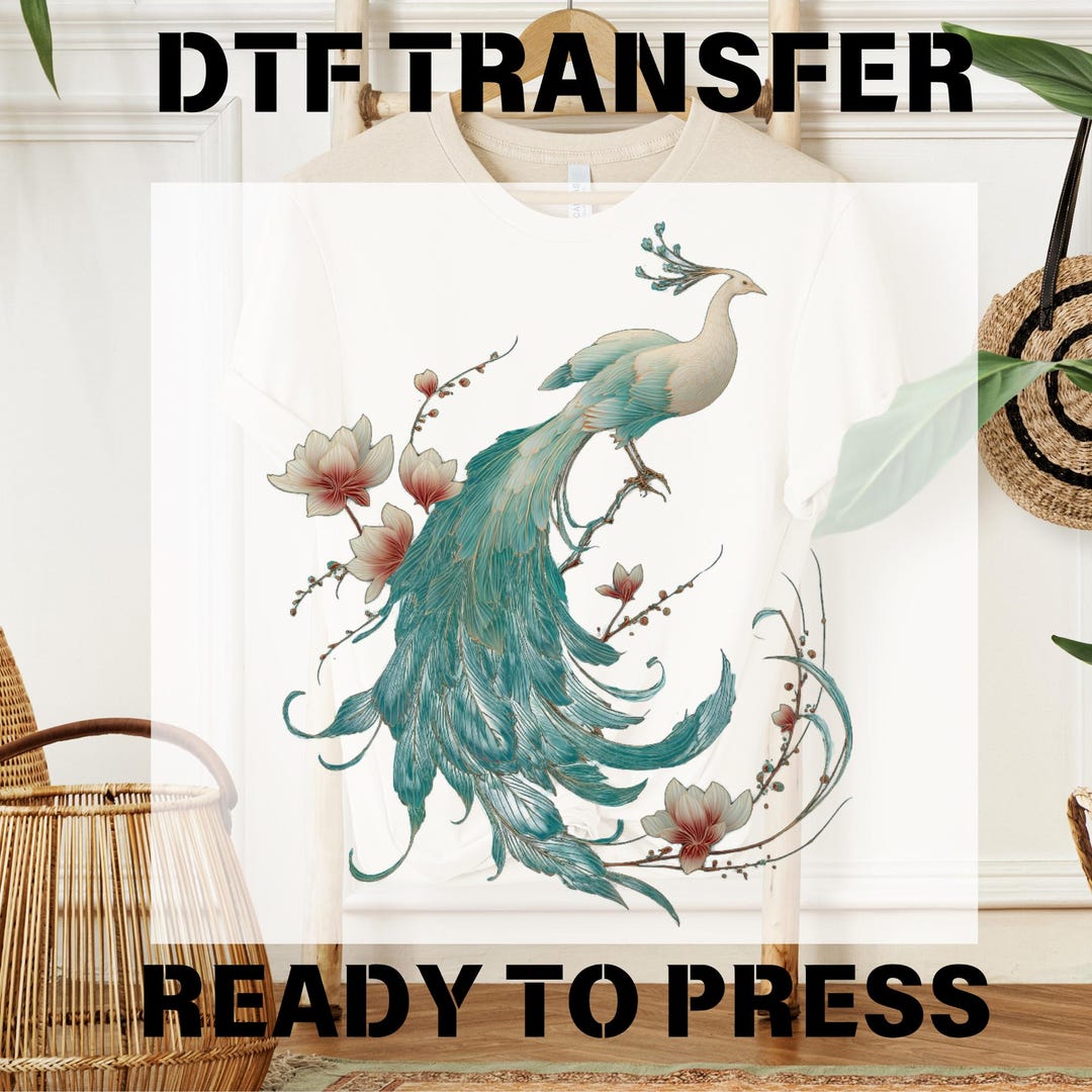 Peacock Phoenix Flowers Dtf Transfer, Boho Floral Peacock Ready to ...