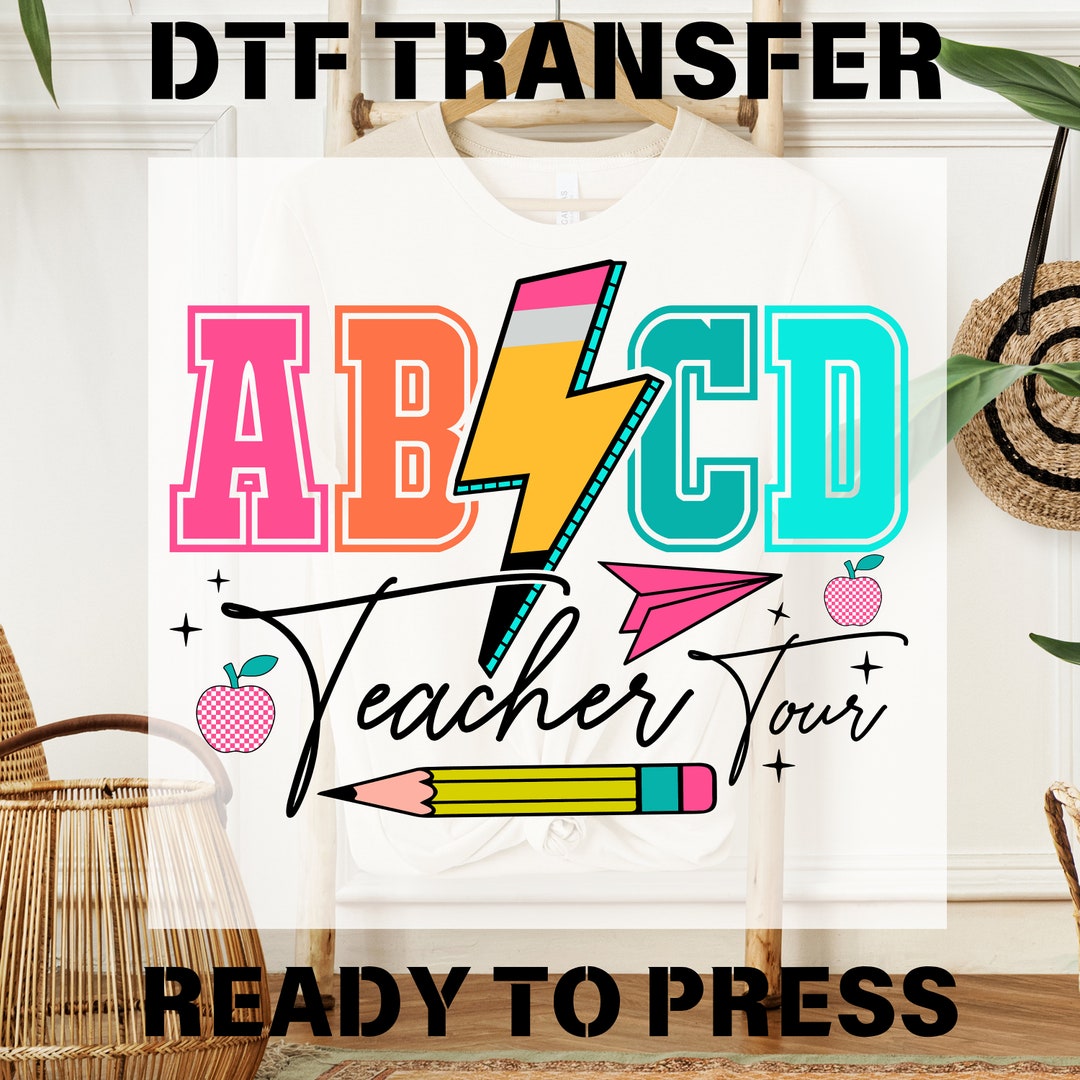 ABCD Teacher Tour Ready to Press, Retro Teacher Pencil Dtf Transfer ...