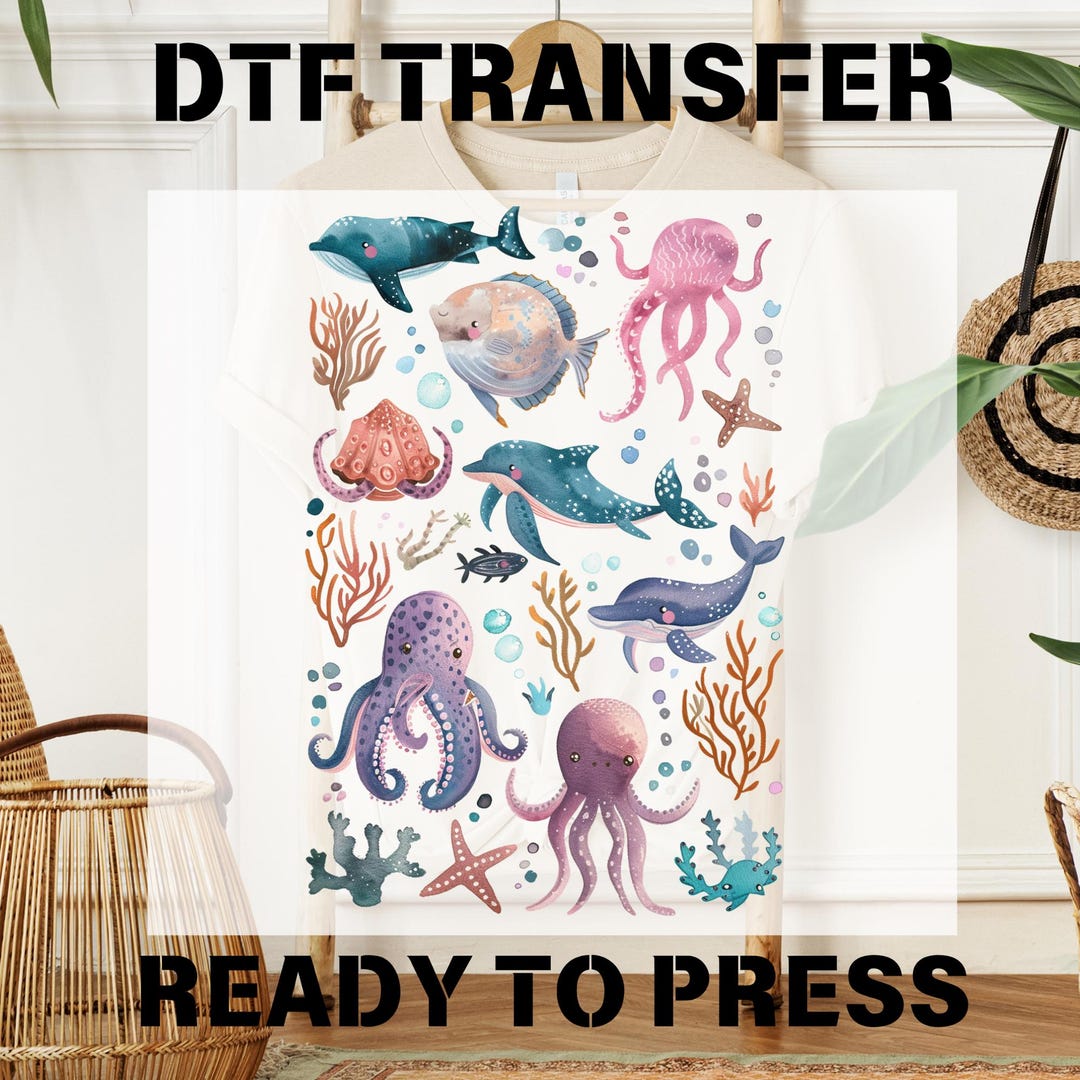 Undersea Cute Ocean Animals DTF Transfers, Ready to Press, Shirt Deisng ...