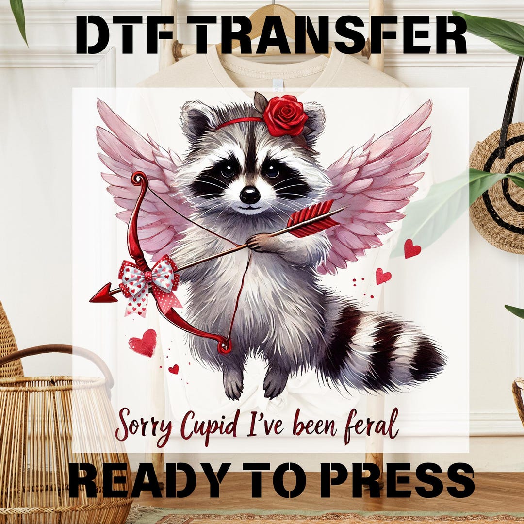 Sorry Cupid I've Been Feral DTF Transfer, Ready to Press, Raccoon ...