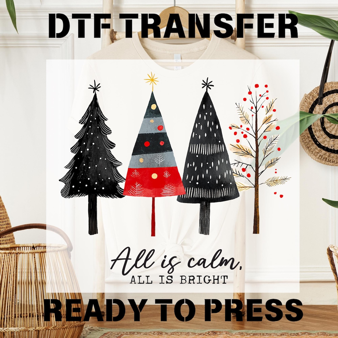 Merry Christmas Dtf Transfers, Christmas Tree Ready to Press Dtf, Hand ...