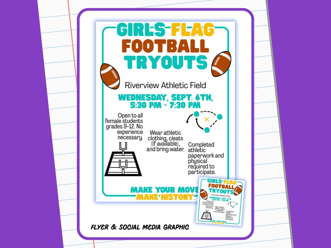 Girls Flag Football Flyer Editable Canva Template Tryout Poster Sports ...