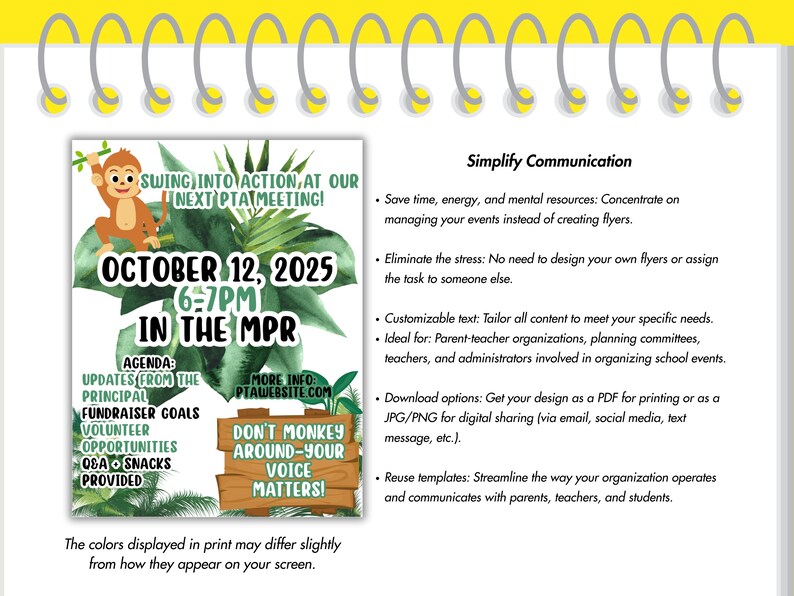 Jungle PTA Meeting Flyer Template Editable School Parent Meeting ...