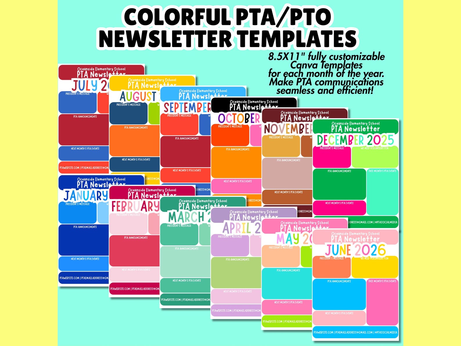 Editable Monthly PTA Newsletter Canva Templates School Classroom ...