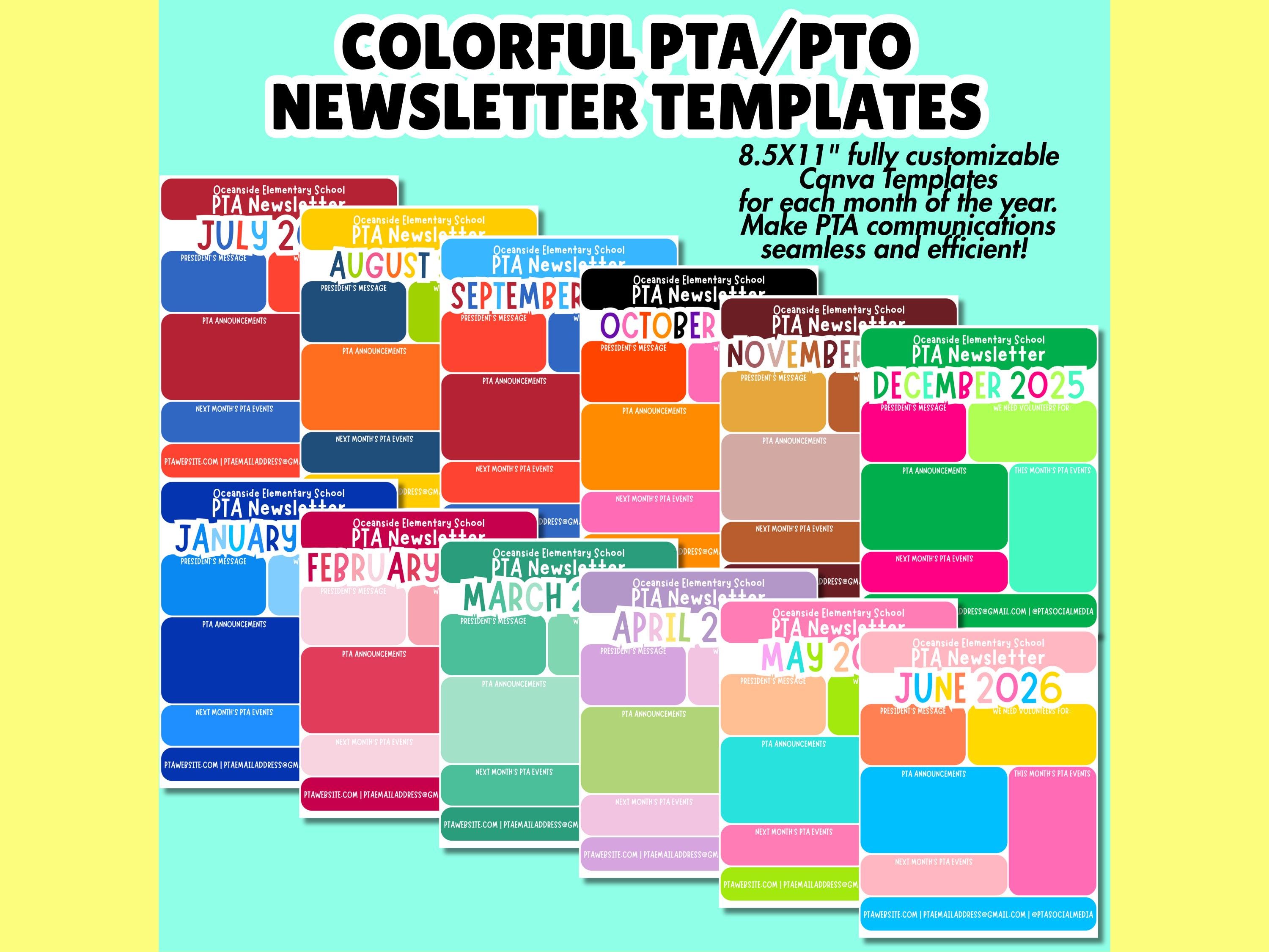 Editable Monthly PTA Newsletter Canva Templates School Classroom ...