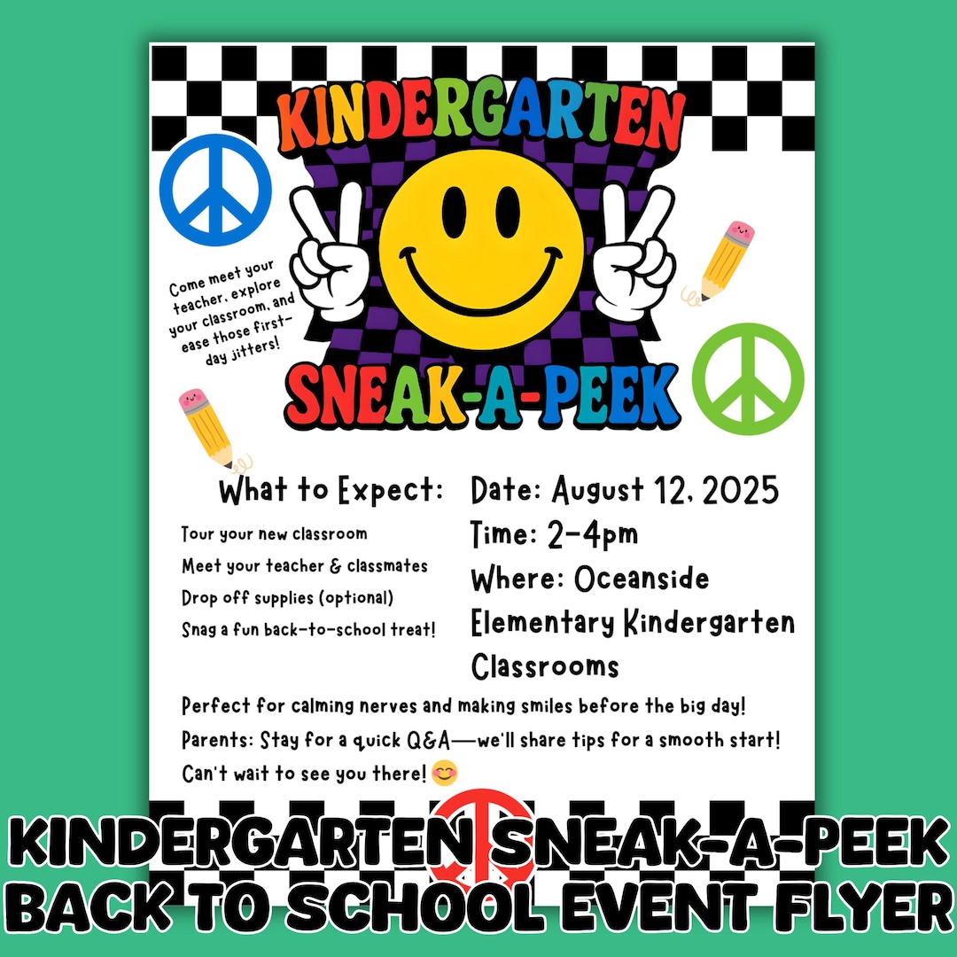 Kindergarten Sneak-a-peek Flyer Editable Template Customizable Groovy ...